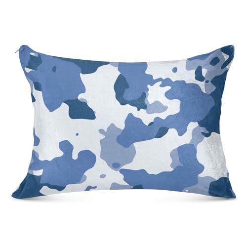 Blue Camo Pillowcase for Hair and Skin Body Pillow Cover Body Pillow Case Standard Size 20"X 26" Velvet Pillow Cases with Zipper for Pillow