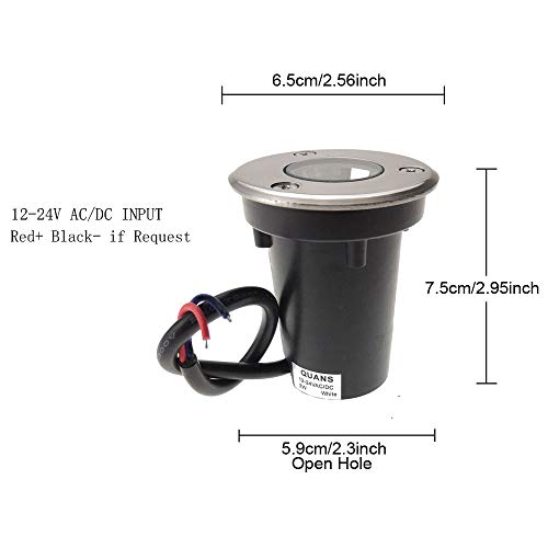 QUANS 3W Watt 12V 24V DC AC Low Voltage in Ground Well Outdoor LED Light, in-Ground Landscape Lighting Spotlight for Deck, Step, Pathway, Driveway, Garden, Yard, Patio (Warm White, 12 Pack)