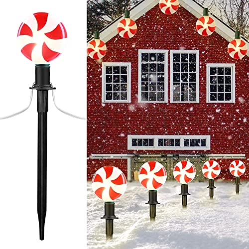 Christmas Lollipop Pathway Lights Outdoor, 7.2ft Plug in Peppermint Walkway String Lights for Christmas Decoration, Garden, Yard, Hangable, Waterproof, Connectable, Warm White (2 PC)