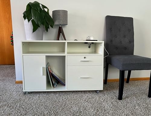 YITAHOME Wood Lateral File Cabinet, 2 Drawer Mobile Storage Cabinet, Fits A4, Letter and Legal Printer Stand with Open Storage Shelves, Modern Filing Cabinet for Home Office, White