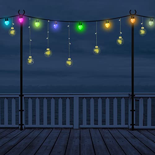 RINLAIN Outdoor String Light Poles 2 Pack, 8.3ft Height Adjustable Metal Stand Pole with Hooks for Hanging String Lights,Garden, Backyard, Patio Lighting Stand for Parties, Wedding (Black)
