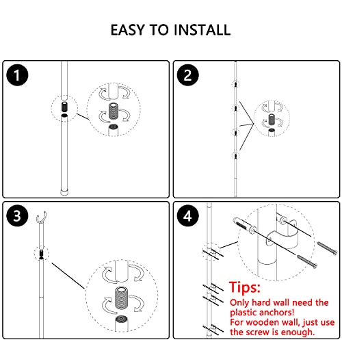 RINLAIN Outdoor String Light Poles 2 Pack, 8.3ft Height Adjustable Metal Stand Pole with Hooks for Hanging String Lights,Garden, Backyard, Patio Lighting Stand for Parties, Wedding (Black)