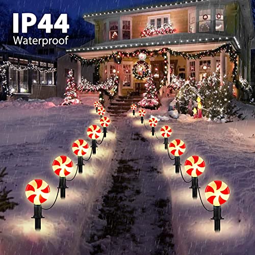 Christmas Lollipop Pathway Lights Outdoor, 7.2ft Plug in Peppermint Walkway String Lights for Christmas Decoration, Garden, Yard, Hangable, Waterproof, Connectable, Warm White (2 PC)