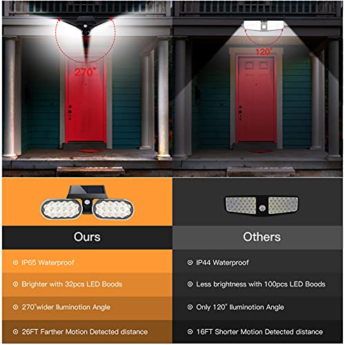 EMANER Motion Solar Lights Outdoor, Solar Security Light, Stay On or Motion On/Off Mode, Dusk to Dawn Floodlights, Wireless Landscape Spotlights for Garden/Fence/Patio/Porch Solar Powered, 1-Pack