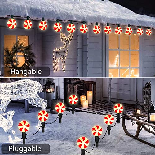 Christmas Lollipop Pathway Lights Outdoor, 7.2ft Plug in Peppermint Walkway String Lights for Christmas Decoration, Garden, Yard, Hangable, Waterproof, Connectable, Warm White (2 PC)