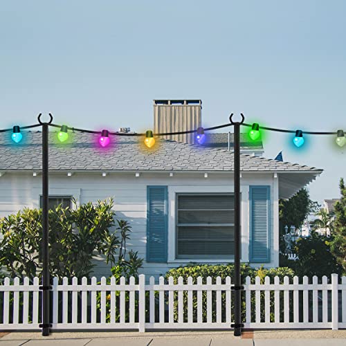 RINLAIN Outdoor String Light Poles 2 Pack, 8.3ft Height Adjustable Metal Stand Pole with Hooks for Hanging String Lights,Garden, Backyard, Patio Lighting Stand for Parties, Wedding (Black)