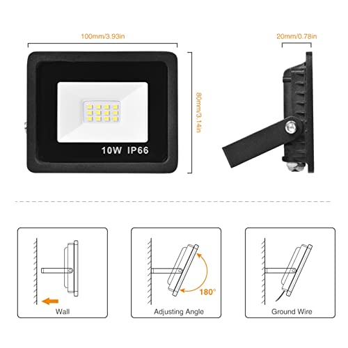 10W LED Flood Lights Outdoor, IP66 Waterproof Security Lights Fixture, 6500K Hardwired Wall Lamp, 700Lm Ultra Thin Work Light, 120° Beam Angle LED Exterior Floodlight for Garden Yard Patio