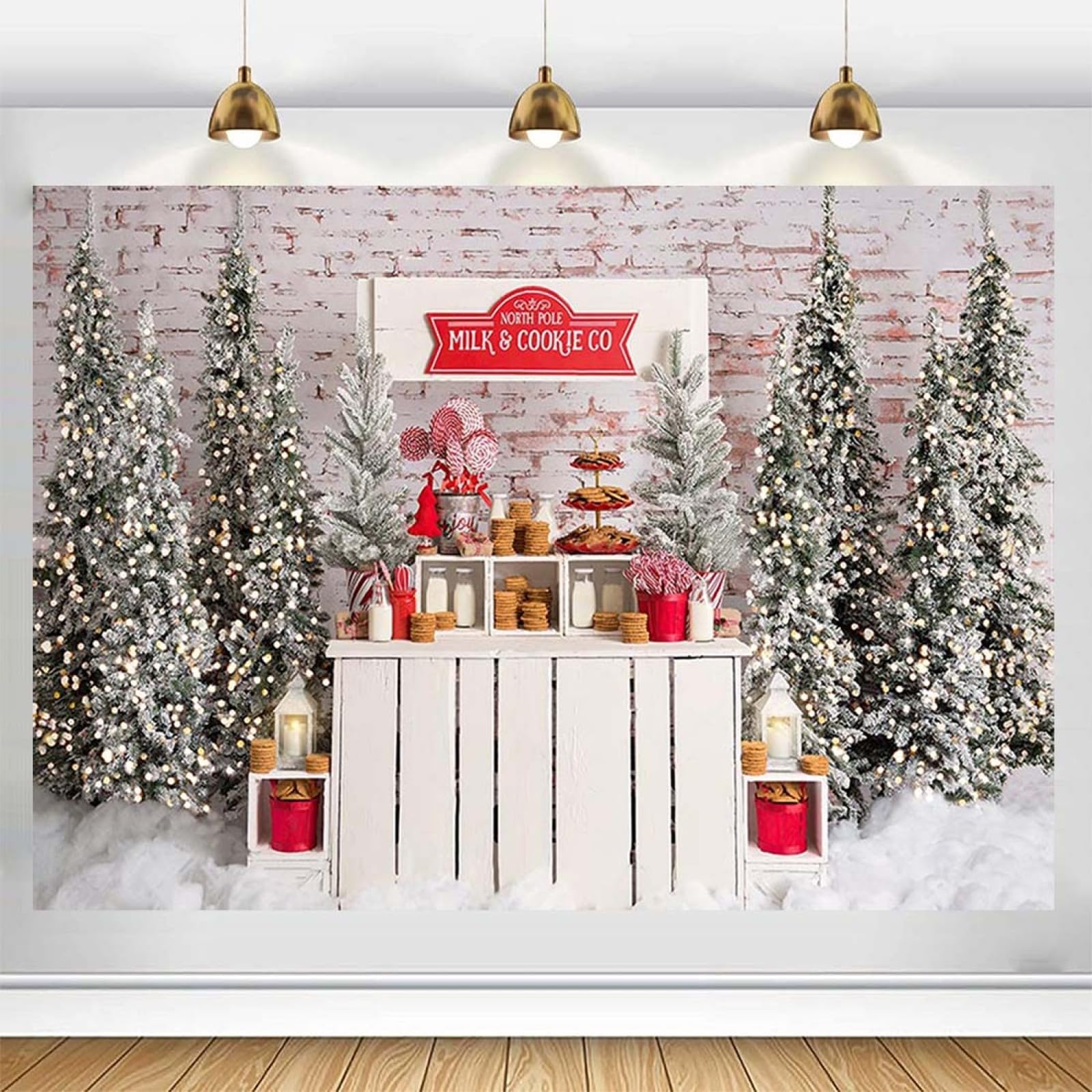 Christmas Milk Cookie Shop Photography Background Winter Snow Xmas Tree Kid Family Portrait Decor Backdrop New Year Background Kids Birthday Cake Smash Photo Studio,5x3ft