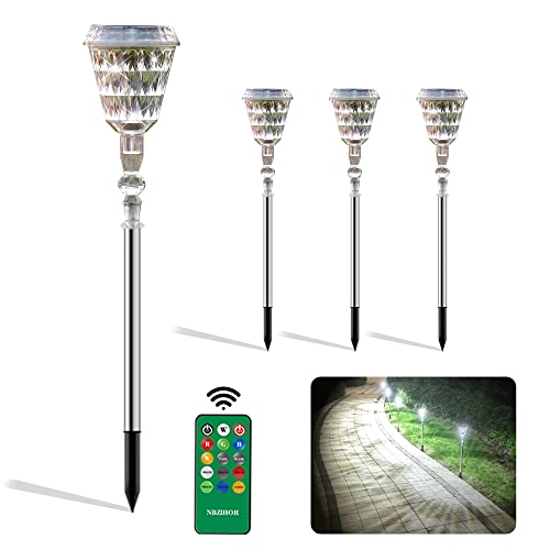 Bright Outdoor Solar Pathway Lights 4 Pack, Color Changing LED Solar Garden Lights Up to 40H, IP67 Waterproof Stainless Solar Path Lights, Height Adjustable Crystal Yard Light For Patio Decorations