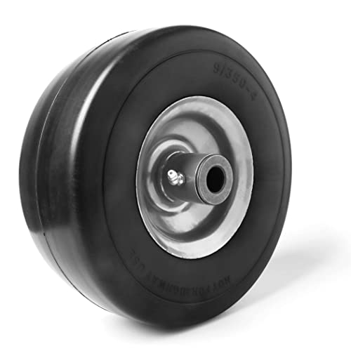 AR-PRO (2-Pack) 9x3.50-4β Flat Free Lawnmower Tire and Wheel Assemblies - PU Tire on Wheel and Adapter Kits with 4" Centered Hub, 3/4" Bushings