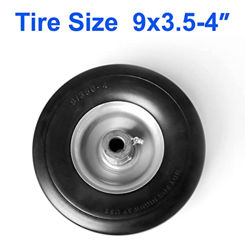 AR-PRO (2-Pack) 9x3.50-4β Flat Free Lawnmower Tire and Wheel Assemblies - PU Tire on Wheel and Adapter Kits with 4" Centered Hub, 3/4" Bushings