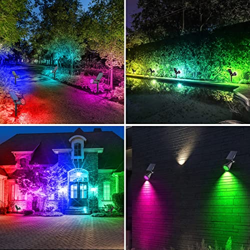 T-SUN Solar Spotlights, Color Changing 7 LED Waterproof Solar Garden Lights, Auto ON/OFF Adjustable Landscape Spot Lights, 2-IN-1 Solar Wall lights for Patio, Yard, Garden, Driveway, Pool Area(2 Pack)