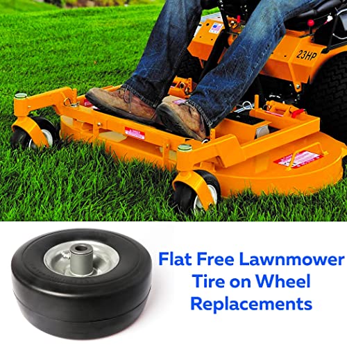 AR-PRO (2-Pack) 9x3.50-4β Flat Free Lawnmower Tire and Wheel Assemblies - PU Tire on Wheel and Adapter Kits with 4" Centered Hub, 3/4" Bushings