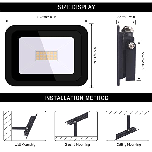MIWAT 2Pack 20W LED Flood Light with 5FT Cord, Plug in Safety Lights for Flag, Garden, Indoor and Doorway (Black Shell, Warm White)