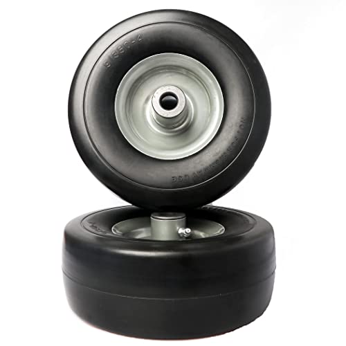 AR-PRO (2-Pack) 9x3.50-4β Flat Free Lawnmower Tire and Wheel Assemblies - PU Tire on Wheel and Adapter Kits with 4" Centered Hub, 3/4" Bushings
