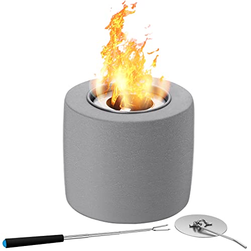 Tabletop Fire Pit with Roasting Stick Extinguisher Cover Tabletop Rubbing Alcohol Fireplace Concrete Outdoor Indoor Fireplace Portable Fire Bowl for Patio Balcony Garden Indoor Outdoor Decor Heater