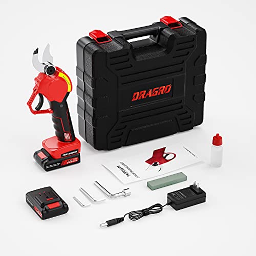 Dragro Electric Pruning Shears Professional Cordless Electric Pruning Battery Powered, Tree Branch Pruner with 2 PCS Rechargeable 2 Ah Lithium Battery - 30mm (1.2inch) Cutting Diameter