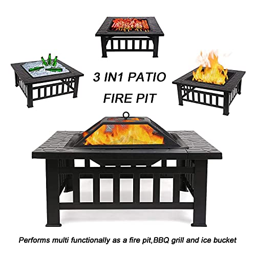 LEAYAN Garden Fire Pit Grill Bowl Grill Barbecue Rack Fire Pit Outdoor fire Pit, Home Garden Decoration fire Pit, Villa Wood-Burning Barbecue fire Pit Table, 31 inches