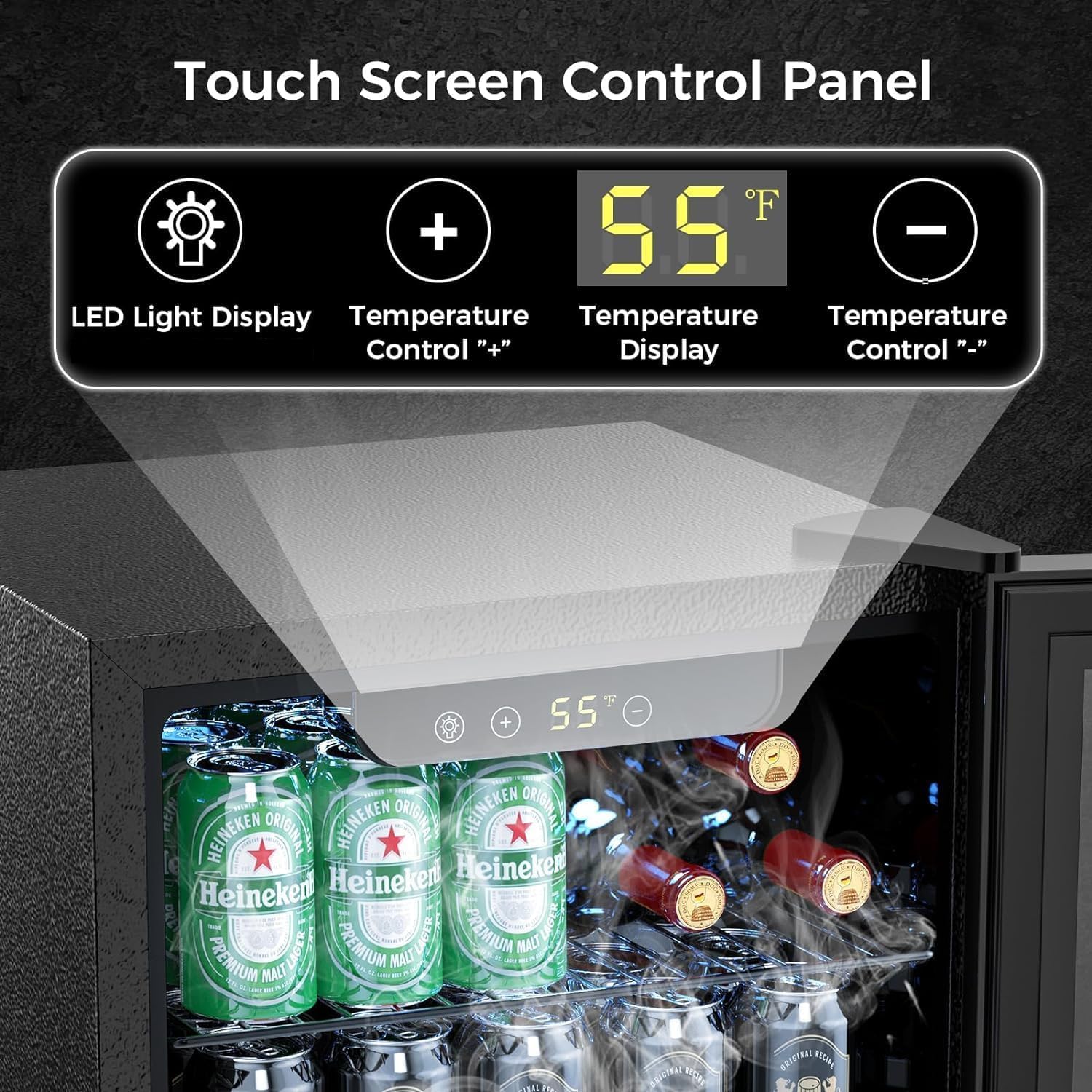 Kndko Mini Beverage Refrigerator and Cooler - 95 Can Mini Fridge with Digital Temperature Control, LED Light, Reversible Door, Perfect for Home, Office, Bar, and Game Room - 2.6 Cu.Ft, Black