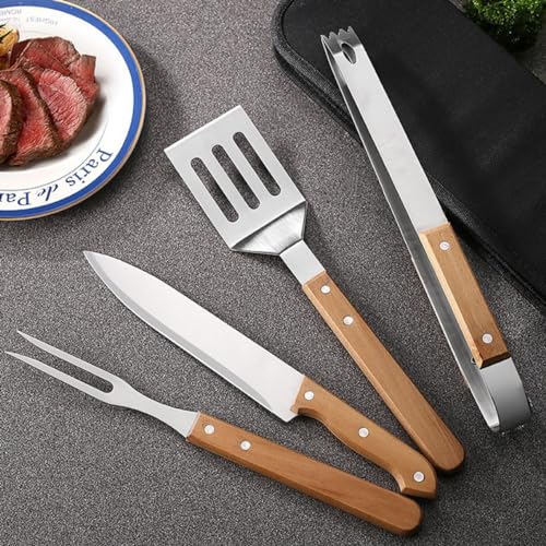 GANAZONO 5 Sets Barbecue and Fork Tools Chef Carving Fork Poultry Serving Fork Camping Reusable Flatware Outdoor BBQ Home Tools Outdoor Barbecue Tool Heavy Grill Travel Wooden Handle