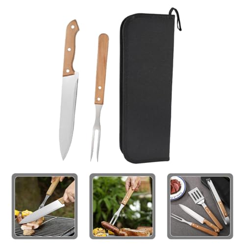 GANAZONO 5 Sets Barbecue and Fork Tools Chef Carving Fork Poultry Serving Fork Camping Reusable Flatware Outdoor BBQ Home Tools Outdoor Barbecue Tool Heavy Grill Travel Wooden Handle