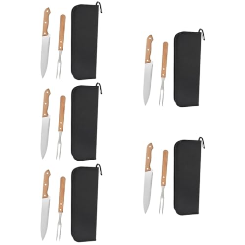 GANAZONO 5 Sets Barbecue and Fork Tools Chef Carving Fork Poultry Serving Fork Camping Reusable Flatware Outdoor BBQ Home Tools Outdoor Barbecue Tool Heavy Grill Travel Wooden Handle