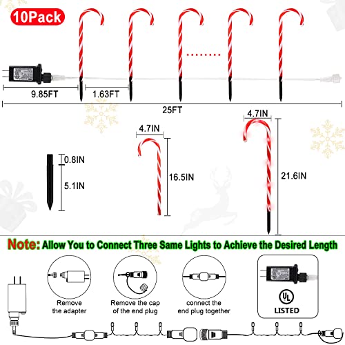 Christmas Candy Cane Lights Pathway Markers Outdoor Christmas Decorations Yard, 10 Pack 22" Waterproof Xmas Candy Cane Lights with 8 Modes & Stakes, for Holiday Party Walkway Patio Garden Indoor Decor