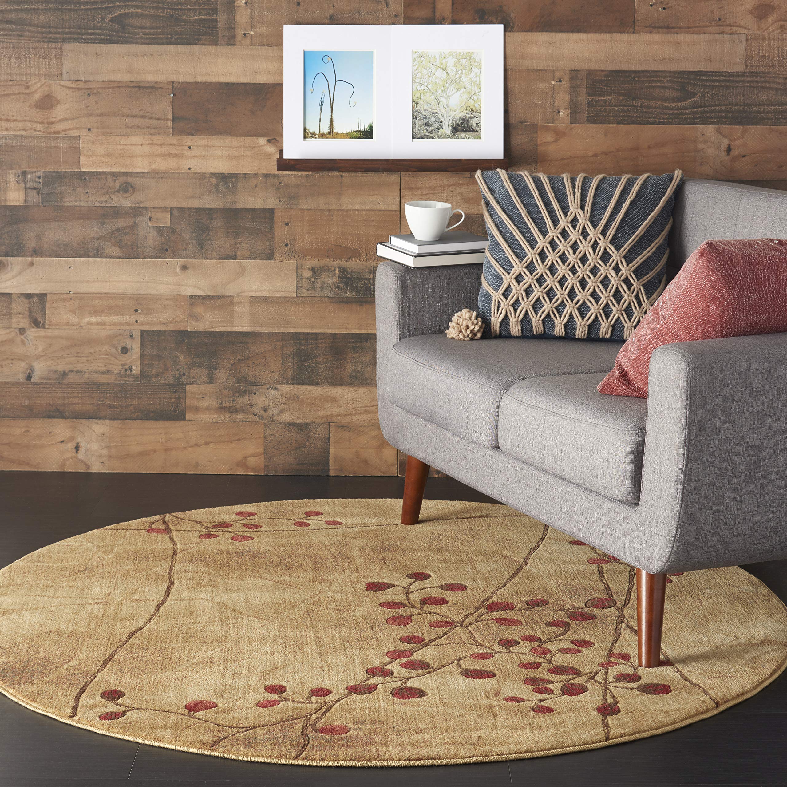 Nourison Somerset Rustic Latte 5'6" x ROUND Area-Rug, Easy-Cleaning, Non Shedding, Bed Room, Living Room, Dining Room, Kitchen (6 Round)