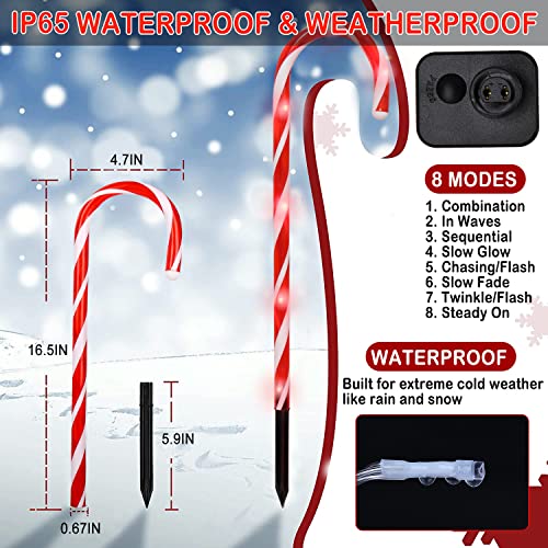 Christmas Candy Cane Lights Pathway Markers Outdoor Christmas Decorations Yard, 10 Pack 22" Waterproof Xmas Candy Cane Lights with 8 Modes & Stakes, for Holiday Party Walkway Patio Garden Indoor Decor