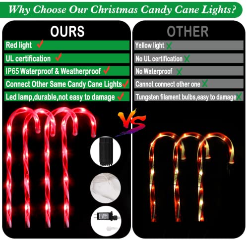 Christmas Candy Cane Lights Pathway Markers Outdoor Christmas Decorations Yard, 10 Pack 22" Waterproof Xmas Candy Cane Lights with 8 Modes & Stakes, for Holiday Party Walkway Patio Garden Indoor Decor