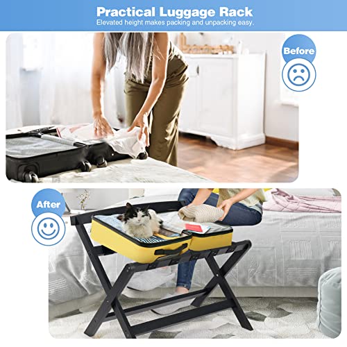 ALAPUR Luggage Rack for Guest Room, Folding Luggage Holder with Storage Shelf , Suitcase Stand for Bedroom,Guest Room,Hotel,Black