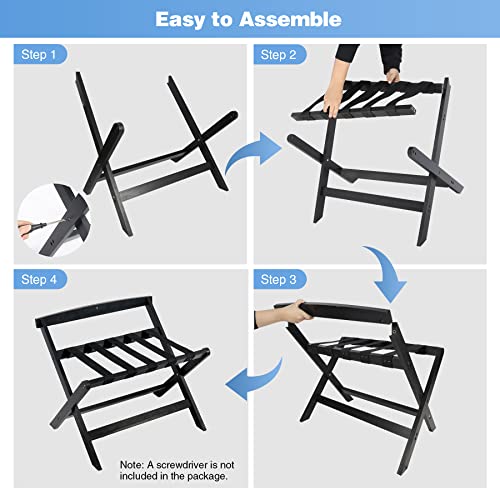 ALAPUR Luggage Rack for Guest Room, Folding Luggage Holder with Storage Shelf , Suitcase Stand for Bedroom,Guest Room,Hotel,Black