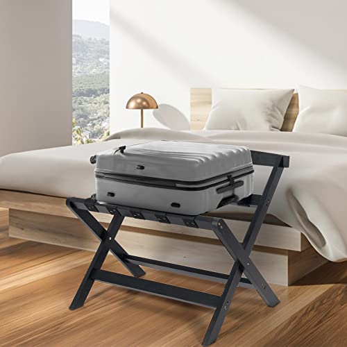 ALAPUR Luggage Rack for Guest Room, Folding Luggage Holder with Storage Shelf , Suitcase Stand for Bedroom,Guest Room,Hotel,Black
