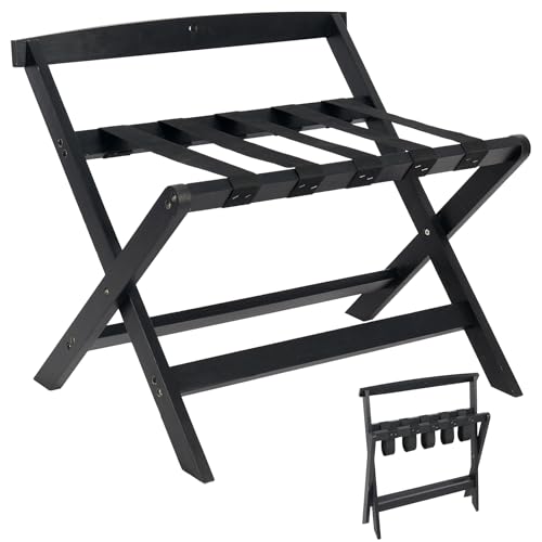 ALAPUR Luggage Rack for Guest Room, Folding Luggage Holder with Storage Shelf , Suitcase Stand for Bedroom,Guest Room,Hotel,Black