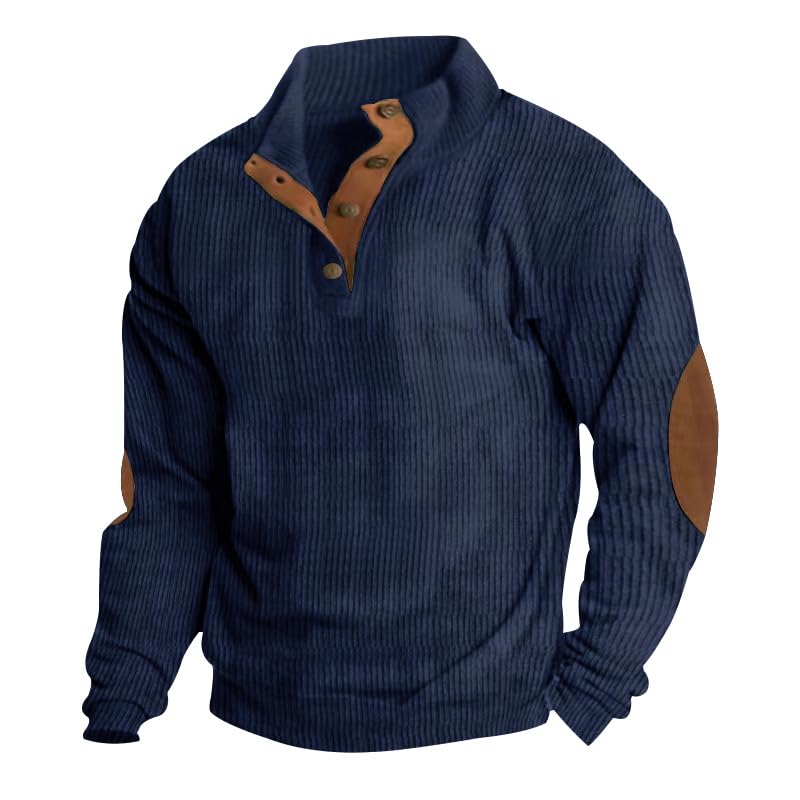 compulsoryking Men's Outdoor Casual Stand Collar Long Sleeve Sweatshirt Vintage Single Breasted Stand Collar Jacket Sweaters (Blue,X-Large)