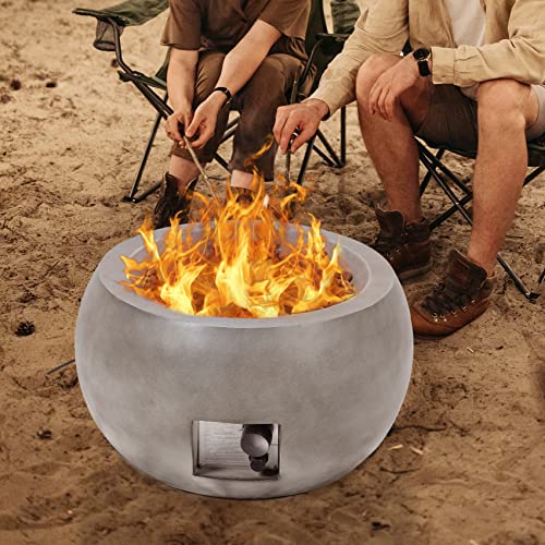 Outdoor Propane Fire Pit w 24" Lava Rocks Cover Propane Gas Fire Bowl Patio Heater for Outdoor Patio Garden Backyard Decking Décor,40000 BTU, Light Grey