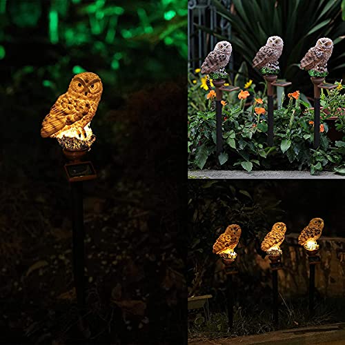 YUEFA Solar owl Light, 3 Pack owl LED Light, Garden owl Outdoor Waterproof,Garden Yard Lawn Landscape Lighting Decoration (Brown)