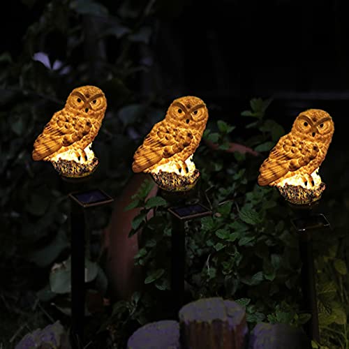 YUEFA Solar owl Light, 3 Pack owl LED Light, Garden owl Outdoor Waterproof,Garden Yard Lawn Landscape Lighting Decoration (Brown)