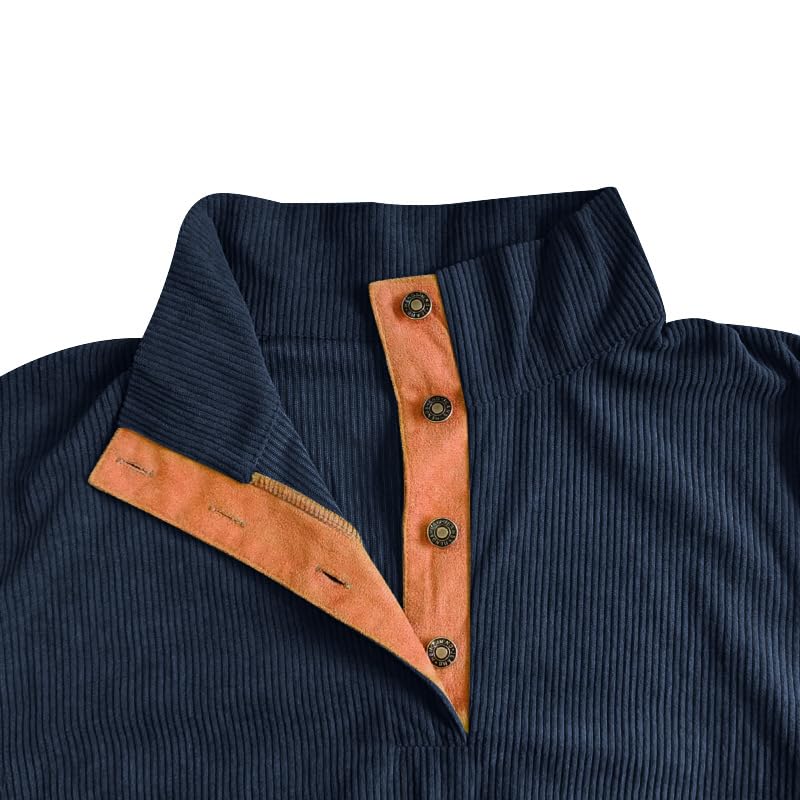 compulsoryking Men's Outdoor Casual Stand Collar Long Sleeve Sweatshirt Vintage Single Breasted Stand Collar Jacket Sweaters (Blue,X-Large)