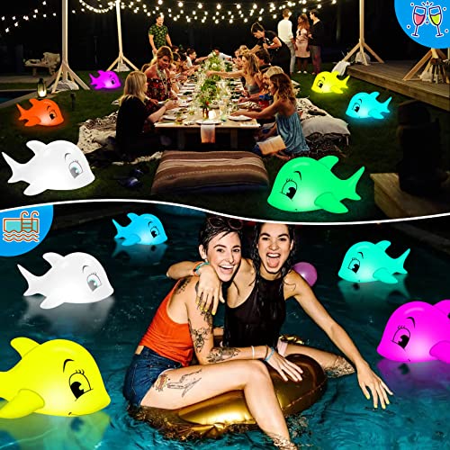 Floating Pool Lights,Inflatable Dolphins Swimming Pool Lights That Float,IP68 Waterproof Solar Powered Floating Lights Glow in The Dark,Outdoor Pool Floats Lights for Pond,Garden,Backyard,Lawn 2-Pack