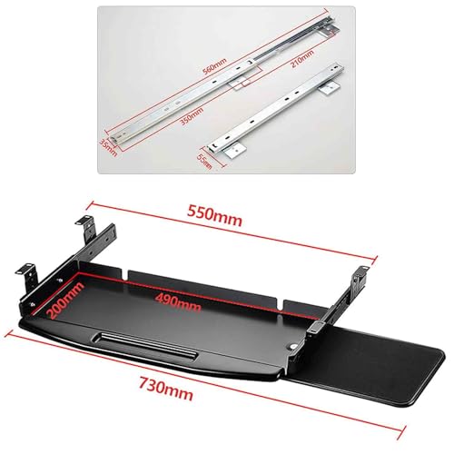 OM-PDD Slide Out Keyboard Tray Under Desk, 360° Hidden Mouse Pad, No Drill, Metal Steel Under Desk Tray, Silent, Smooth, Strong Load-Bearing, Strong and Stable