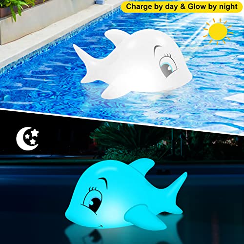 Floating Pool Lights,Inflatable Dolphins Swimming Pool Lights That Float,IP68 Waterproof Solar Powered Floating Lights Glow in The Dark,Outdoor Pool Floats Lights for Pond,Garden,Backyard,Lawn 2-Pack