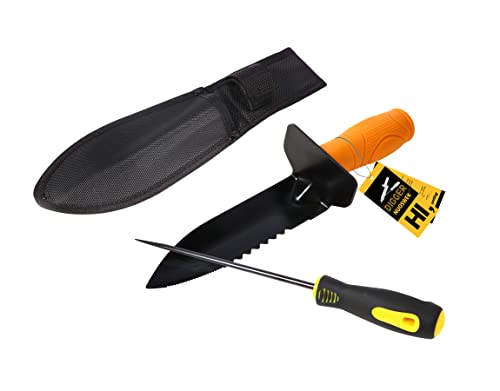 NUOSHIKE Metal Detector Digger Tools with Coin Probe, 7.48 inch Blade, Heavy Duty Serrated Edge Digger,Garden Knife with Sheath for Belt Mount