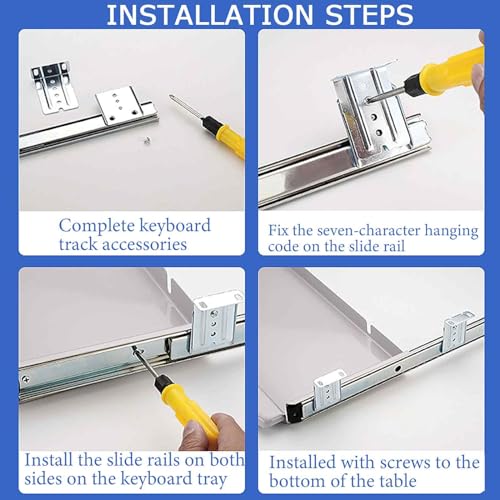 OM-PDD Slide Out Keyboard Tray Under Desk, 360° Hidden Mouse Pad, No Drill, Metal Steel Under Desk Tray, Silent, Smooth, Strong Load-Bearing, Strong and Stable