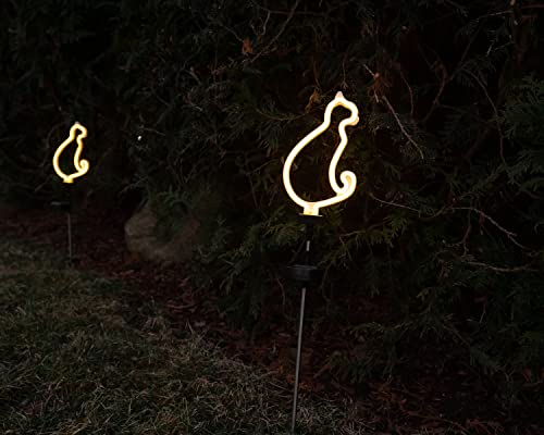 Touch Of ECO Solar LED Neon Cat Lovers Gift Outdoor Garden Décor Stake Light Gift Idea for Cat Lovers, Warm White (TOE397)