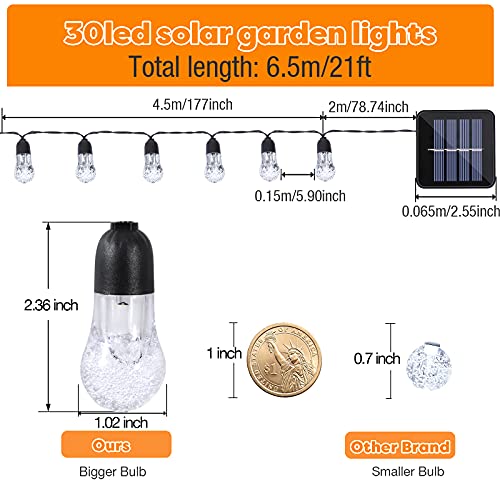 TCJJ Solar String Lights Outdoor, 30 LED 21 Feet Crystal Globe Solar Garden Lights with 8 Lighting Modes, Waterproof Decorative Solar Powered Patio Hanging Lights for Yard Porch Wedding Party