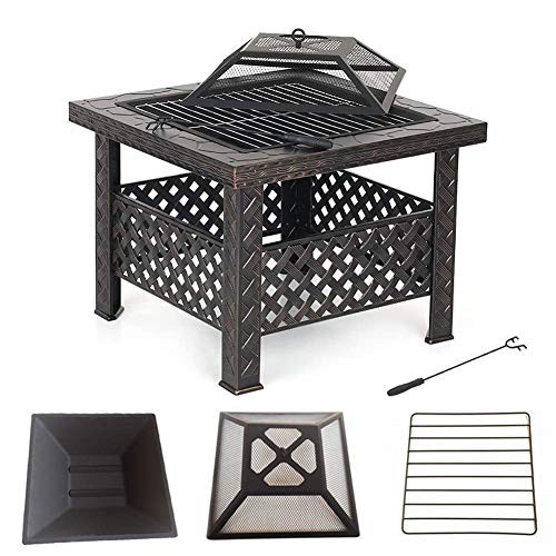 LEAYAN Garden Fire Pit Grill Bowl Grill Barbecue Rack Outdoor Fire Pit with BBQ Grill Shelf Metal Garden Fireplace Patio Firepit Stove Brazier Outdoor Fireplace BBQ Grill Poker,Outdoor Fire Pits