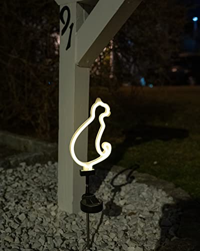 Touch Of ECO Solar LED Neon Cat Lovers Gift Outdoor Garden Décor Stake Light Gift Idea for Cat Lovers, Warm White (TOE397)