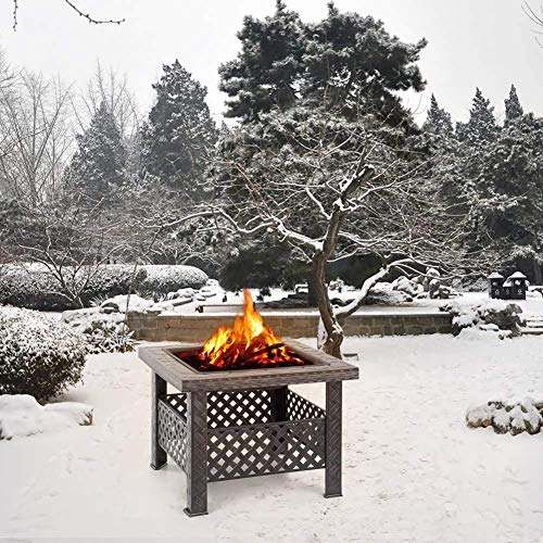 LEAYAN Garden Fire Pit Grill Bowl Grill Barbecue Rack Outdoor Fire Pit with BBQ Grill Shelf Metal Garden Fireplace Patio Firepit Stove Brazier Outdoor Fireplace BBQ Grill Poker,Outdoor Fire Pits