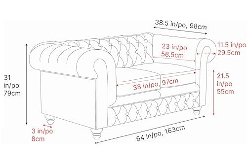 Valencia Parma Chesterfield Loveseat 64" | Premium Full-Aniline Leather | Mid-Century Accent Chair with Classic Button Tufted Back and Wood Legs for Living Room, Chocolate